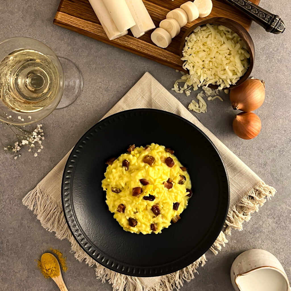 Risoto de pupunha milanês com bacon - Comida Boa